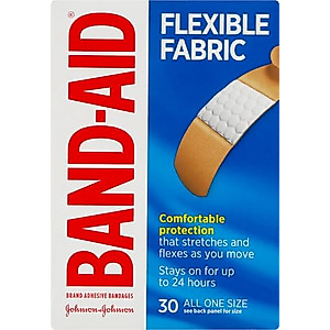 Band-Aid Brand Flexible Fabric Adhesive Bandages, Comfortable Flexible Protection & Wound Care of Minor Cuts & Scrapes, Quilt-Aid Technology to Cushion Painful Wounds, All One Size, 30 ct