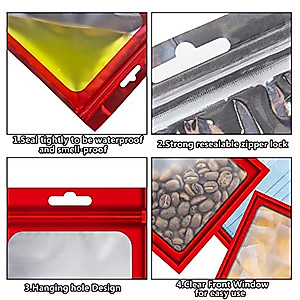 YOTOZU 100-Pack Resealable Ziplock Food Storage Bag Aluminium Foil Mylar Smell Proof Plastic Flat Clear Window Packaging Pouch for Party Favor Food Candy Jewelry Lip Gloss Optional Multi Color