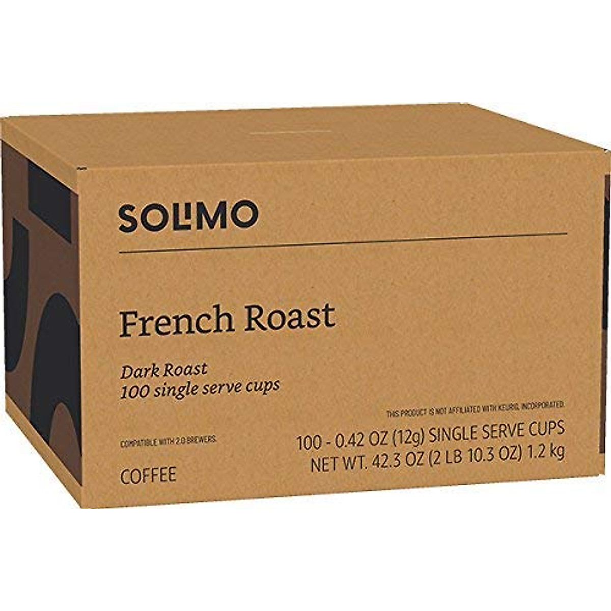 Amazon Brand - 100 Ct. Solimo Dark Roast Coffee Pods, French Roast, Compatible with Keurig 2.0 K-Cup Brewers