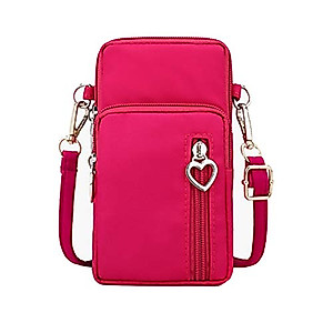Women Nylon Cell Phone Purse Wallet Pouch Mini Crossbody Shoulder Bag Zip Handbag with Card Pocket (Pink)