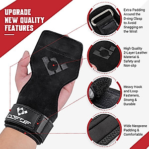 COFOF Weight Lifting Wrist Strap,Double Layer Leather Weightlifting Wrist Strap for Deadlift and Powerlifting, Adjustable Neoprene Padded Gym Workout Lifting Wrist Hooks for Men/Women(Pair)