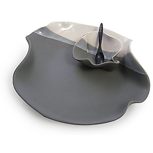 Contemporary Twist Chip and Dip Tray Dish in Grey White, Handmade Pottery