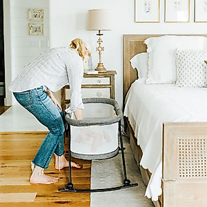 Baby Delight Slumber Deluxe Rocking Bassinet, Portable Baby Bassinet, Removable Canopy, Charcoal Tweed