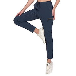 Little Donkey Andy Women's Ultra-Stretch Quick Dry Lightweight Ankle Pants Drawstring Active Travel Hiking Navy M