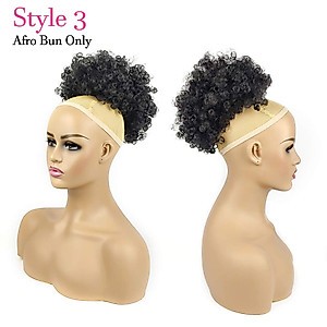 Allyreetress Afro Puff Drawstring Ponytail with Bangs Pineapple Updo Hair for Black Women,Short Kinky Curly Ponytail Bun with 2 Replaceable Bangs(#1B-Black)