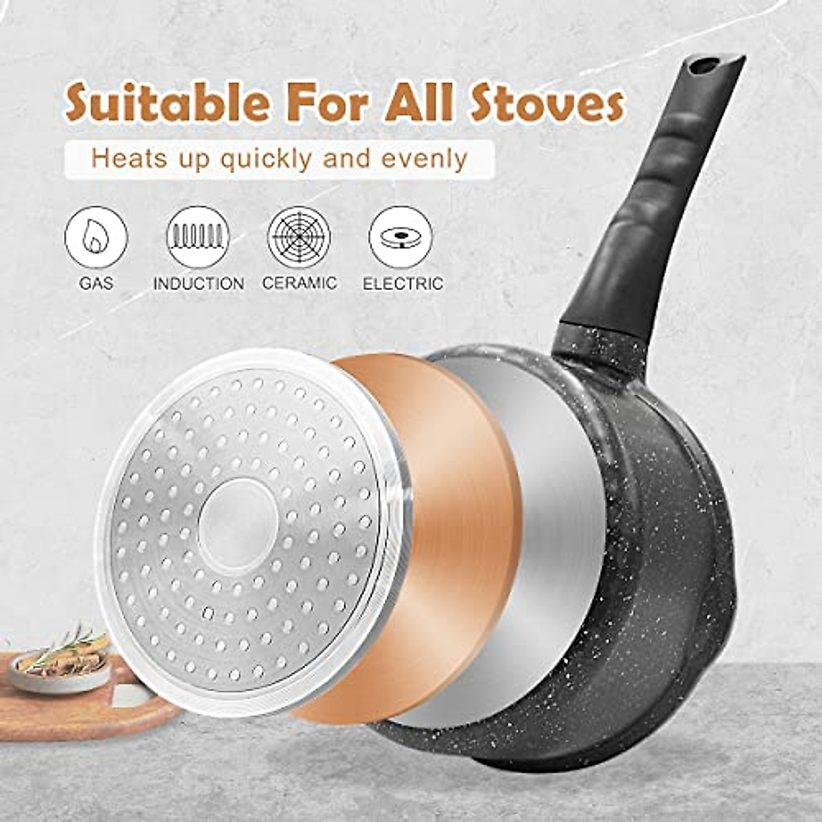 Bobikuke 1.5 Quart Saucepan with Lid, Nonstick Sauce Pan Small Soup Pots for Cooking, Sauce Pot with Lid Compatible for All Stoves, Milk Pan with Removeable Handle, Oven& Dishwasher Safe(BLACK)