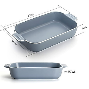 Au Gratin Baking Dishes, YFWOOD 8.7''X5'' Small Casserole Dishes for The Oven, Bakeware With Double Handle for Casseroles, Lasagna & Cobblers, Oven, Microwave & Dishwasher Safe,Set Of 2,Blue