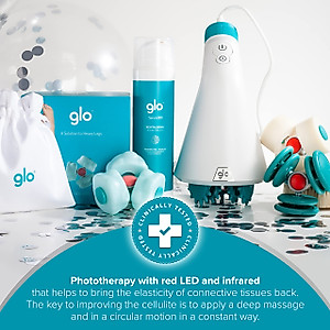 glo Glo910+ - Anti-Cellulite Massager - 4 Interchangeable Heads with Phototherapy for Exfoliation & Drainage - for Legs, Thighs, Buttocks & Muscles - Clinically Tested
