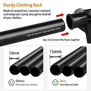 KOCASO Garment Rack,Clothes Rack Shoe Clothing Organizer Shelves,Freestanding Clothes Wardrobe with 2 Hanging Rods & 360° Roatation Hooks,Coated Iron Frame,66.1x42.1x14.2in,Load Capacity 350lbs