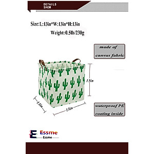 ESSME 3PACK Square Storage Bin,Cotton Fabric Laundry Baskets,Collapsible Waterproof Toy Storage Bin with Handles for Family Storage,Shelf Baskets,Bedroom(3pack Cactus)