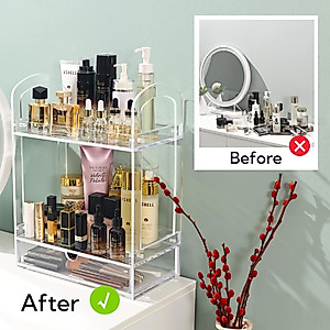 WGF 2-Tier Bathroom Counter Organizer with Drawer, Acrylic Bathroom Organizer, Makeup Organizer Countertop, Multi-Purpose Vanity Organizer, Kitchen Organizer, Versatile for Bathroom Vanity Kitchen