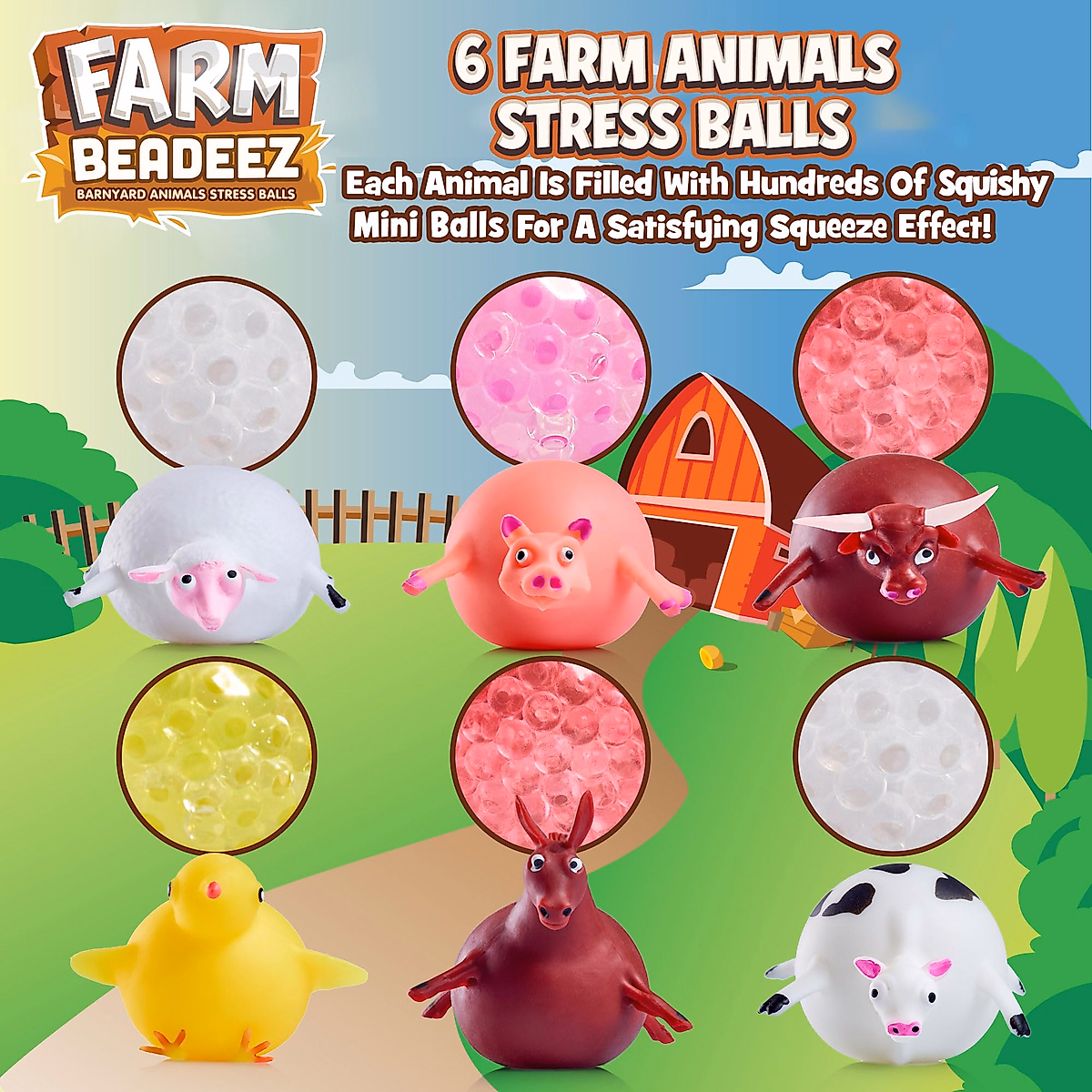 Yoya Farm Freinds DNA Balls - Fidget Stress Ball - Colorful Soft Squishy - Mental Stimulation, Clarity, Focus Tool - Fun Squishies - 6 Pack