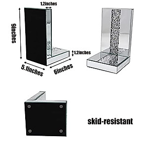 FYWDGLART Mirrored Decorative Bookends.Silver Crush Diamond Decorating Bookend.Skid-Resistant Design.Bookshelf Decor.9X6X5.1inches,Set of 2.