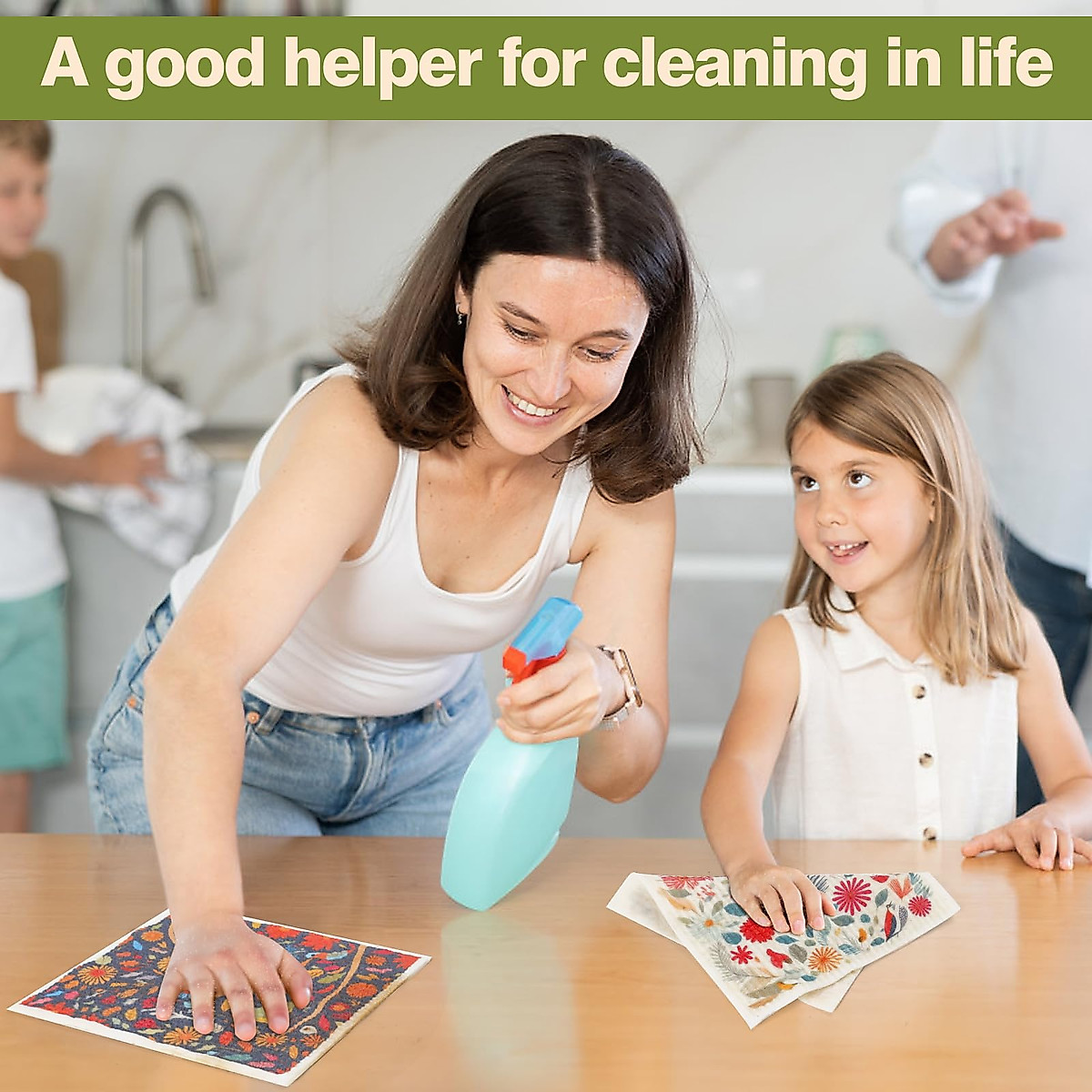 Yelasenari Swedish Dishcloths for Kitchen Reusable 6 Pack Kitchen Towels No Odor Quick-Drying Papaya Reusable Paper Towels Reusable Paper Towels Washable for Countertop Sink Kitchen Flower Bird