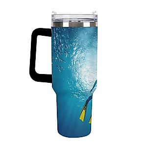 Hawaii Diver And Fish Tumbler with Handle Travel Mug Water Bottle Tea Coffee Cup Black-style