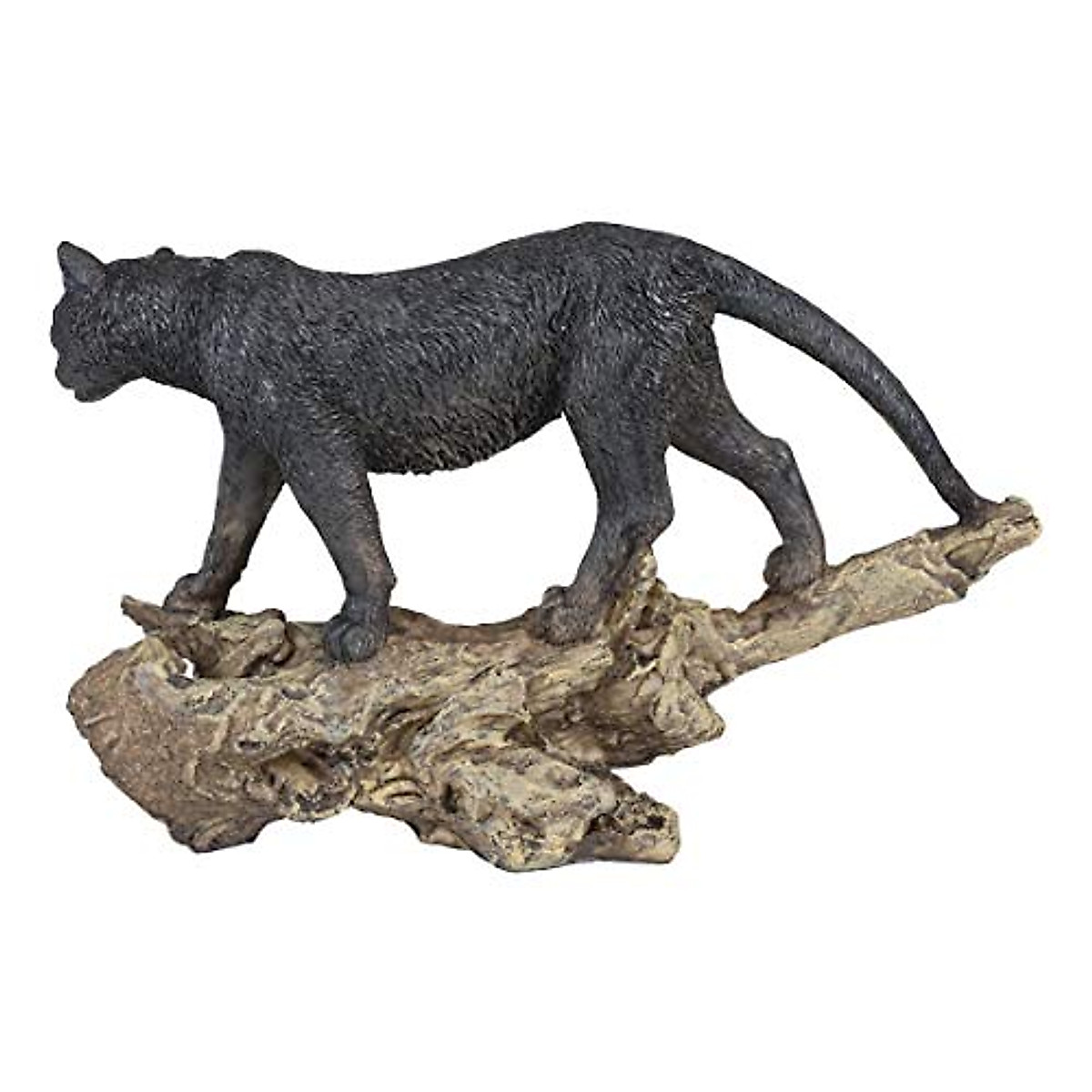 Ebros Gift Black Panther Cougar Prowling On Distressed Tree Log Figurine 8" Long Wildlife Black Jaguar Ghost Forest Hunter Sculpture Home Decorative Accent