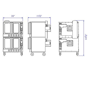 Commercial Convection Oven, 240V Single Phase, 20,000Watt, Double Deck, 4 Caster Wheel, Restaurant Kitchen Bakery