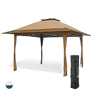 ARROWHEAD OUTDOOR 13’x13’ Pop-Up Canopy & Instant Shelter, 150D Fabric Construction, Adjustable Height, Wheeled Carry Bag, Guide Ropes & Stakes Included, Brown & Tan v2 (New) (KGS0389U)