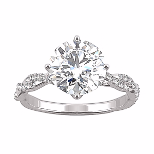 Charles & Colvard Created Moissanite 8mm Round Cut Engagement Ring for Women | 2.3 cttw DEW | Lab Grown | Solid 14K White Gold with Rhodium | Size 5