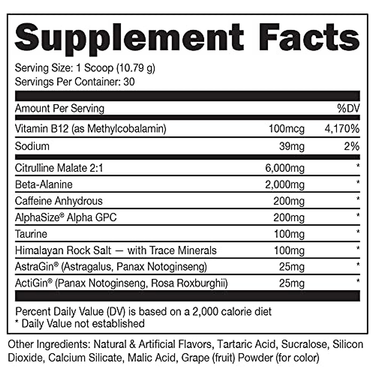 Bucked Up Pre Workout 6 Grams Citrulline, 2 Grams Beta Alanine, and 3 Other Registered trademarked Ingredients (Grape)