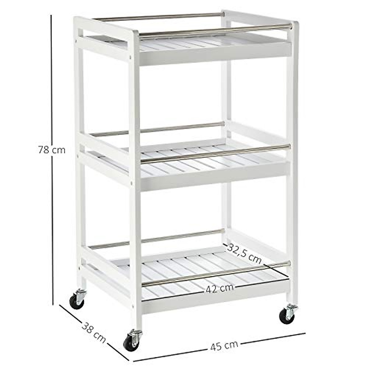 TybAtt Carts 3-Tier Home Trolley Kitchen Storage Cart W/Steel Bars 4 Universal Wheels Rolling Unit Organiser Living Room