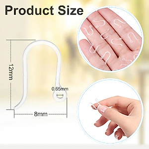 200Pcs 0.65mm Plastic Earring Hook Clear Ear Wire Hooks Safety Earring Fish Hooks Findings Components for Women Girls DIY Jewelry Making