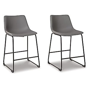 Signature Design by Ashley Centiar Modern Faux Leather 23.75" Counter Height Bucket Seat Barstool, Set of 2, Gray
