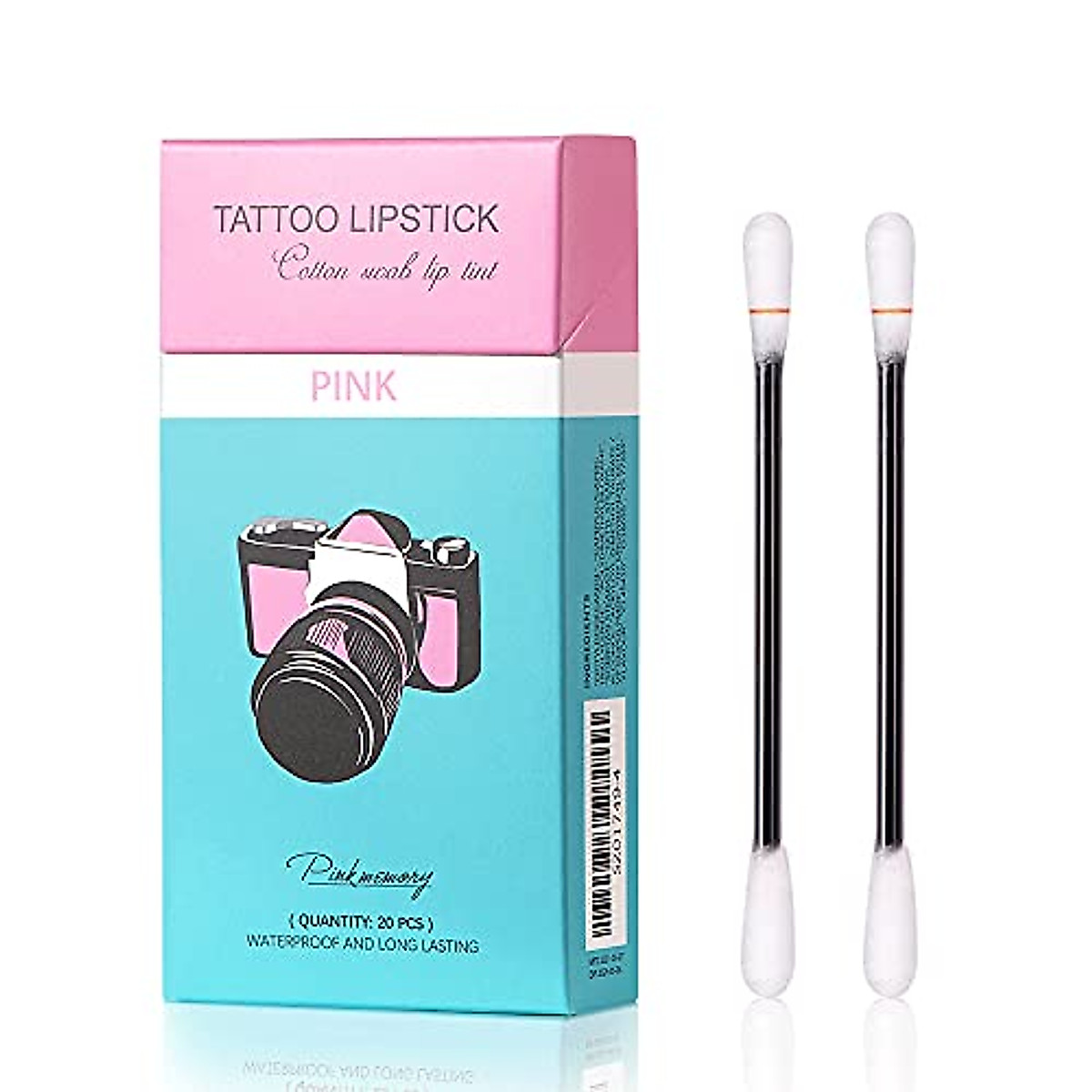Carlos-CCC 20Pcs Tattoo Lipstick Cotton Swab Lip Tint, Tattoo Lipstick Cotton Swab Lip Gloss, Durable Waterproof Liquid Non-Stick Lipstick (Pink)