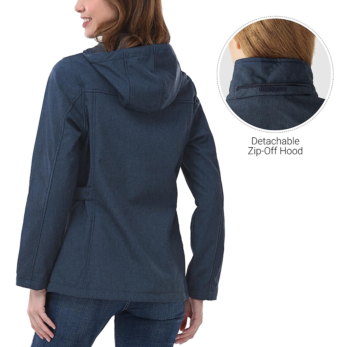 Outdoor Ventures Women's Softshell Jacket with Removable Hood, Insulated Windbreaker Waterproof Warm Fleece Lined Coat