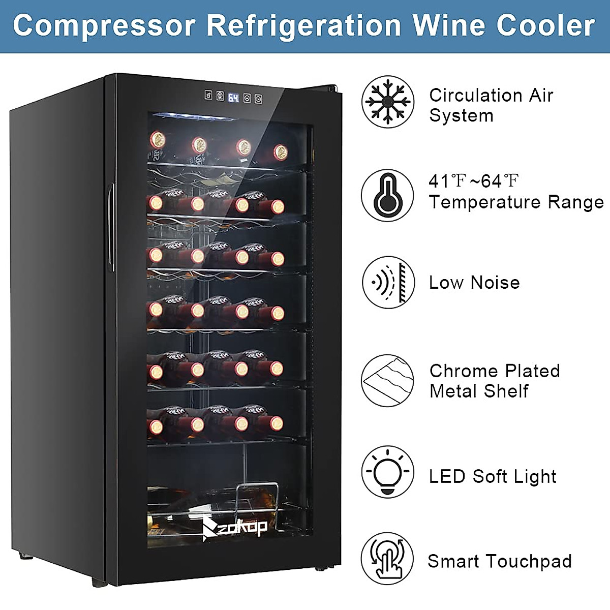 28 Bottle Wine Cooler Refrigerator Inverter Compressor Wine Fridge Cabinet for Countertop or Table Home Freestanding with Lock,Quiet Operation Adjust Temperature 41°F-64°F Small Cooling Wine Cellar for Alcohol Drinks With Digital Touch Display