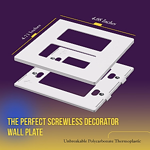 ENERLITES - SI8832-W-STICKER Screwless Decorator Wall Plates Child Safe Outlet Covers, Size 2-Gang 4.68" H x 4.73” L, Unbreakable Polycarbonate Thermoplastic, SI8832-W, Glossy, White