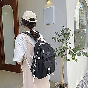 sikiwind Women Fashion Travel Canvas Contrast Color Backpack Large Rucksack (Black)