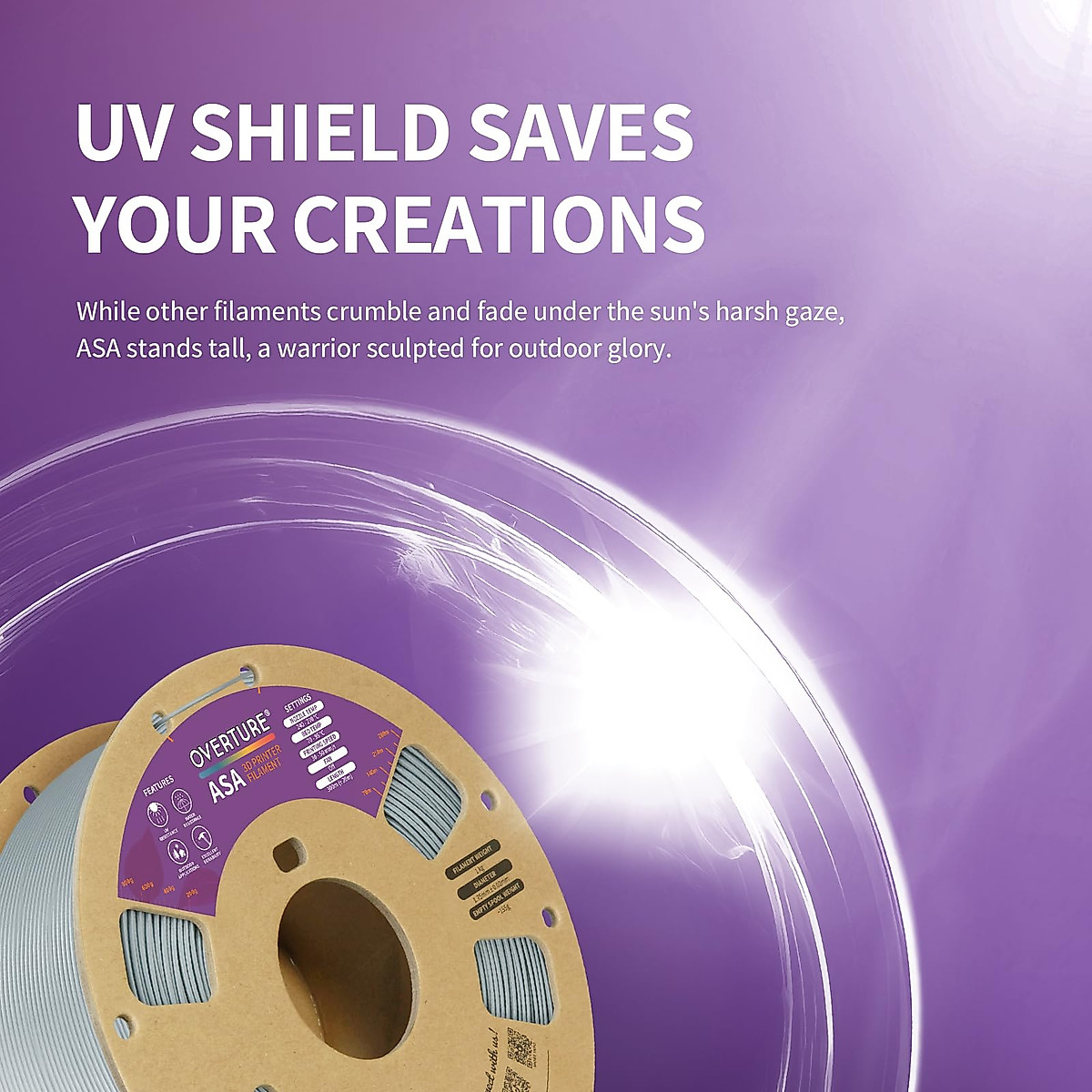 OVERTURE ASA Filament 1.75mm, 1kg Spool (2.2lbs) 3D Printer Filament, Premium Anti-UV, ASA Filament Perfect for Printing Outdoor Functional Parts, Dimensional Accuracy +/- 0.02 mm (White)