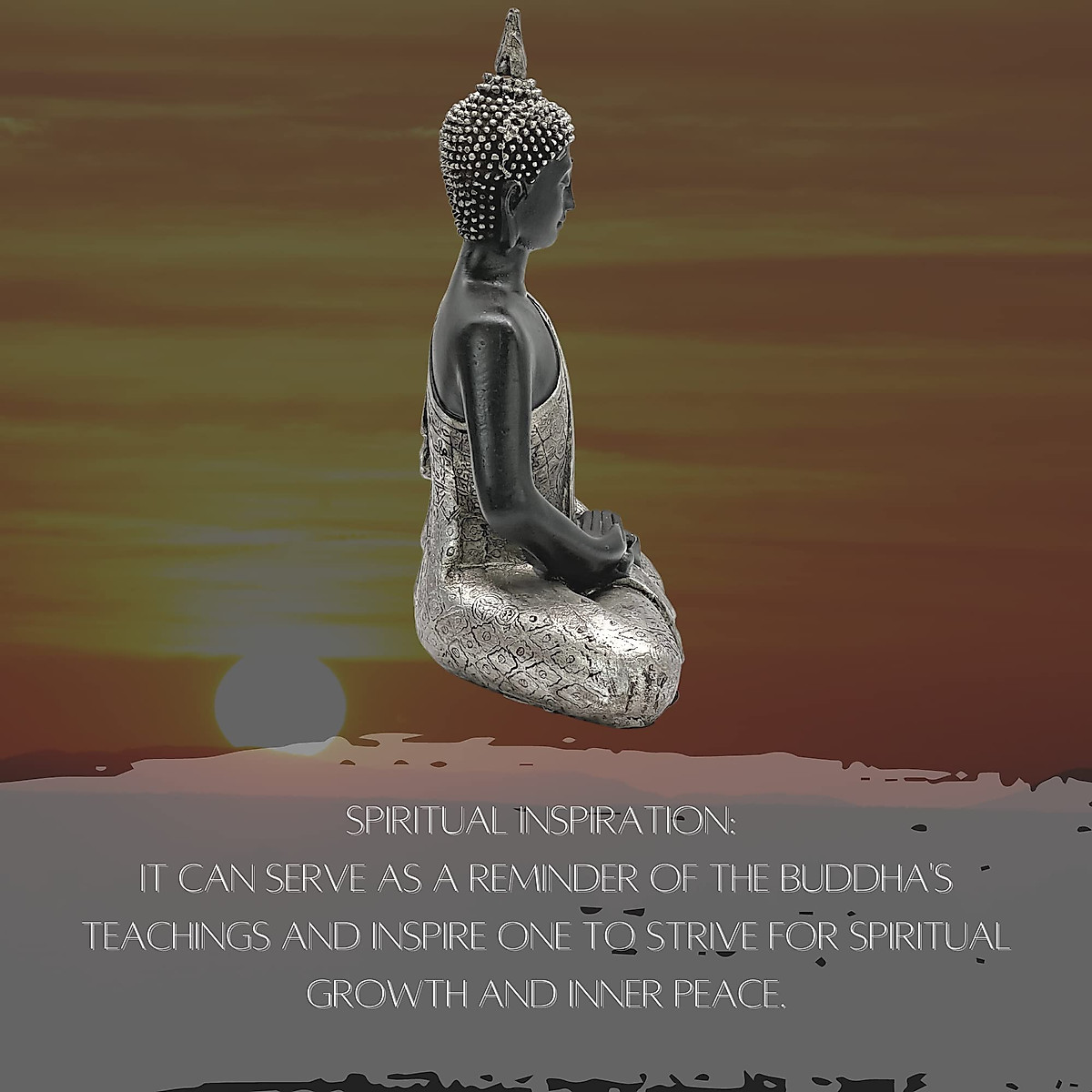 Bellaa 28526 Rustic Buddha Statue Japanese Style Zen Garden Sculpture Figurine Meditating Sitting Dhyana Mudra Lotus Pose Yoga Altar Peace Harmony Home Decor 8 inch