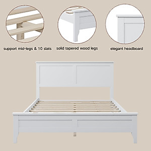 AOCOROE Solid Wood Full Bed Frame, Wooden Full Bed, Full Platform Bed with Headboard, Foot Board and Slats, No Box Spring Needed, White