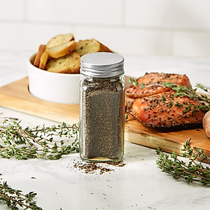 RSVP International Kitchen Storage Collection Glass Spice Jars, Square, 4-Ounce, Clear/Stainless Steel