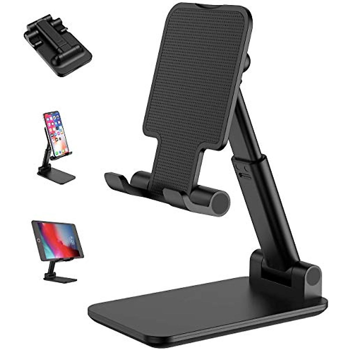 Adjustable Cell Phone Stand, Foldable Phone Holder Tablet Stand for Desk, Angle Height Adjustable Cell Phone Stand Compatible with Phone 11 Pro Xs Xs Max Xr, Mini,Tablets (Black)
