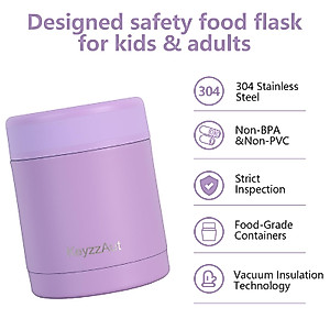 KeyzzAut Insulated Food Container 12oz Vacuum Insulated Food Jar Soup Thermos for Hot and Cold Food Kids Leak-Proof Stainless Steel Lunch Box Food Lunch Container(Purple)