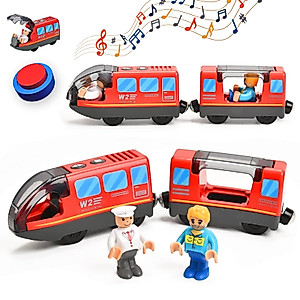 Giant bean Battery Operated Action Locomotive Magnetic Train Set for Wooden Train Tracks, Powerful Engine Compatible, Wood Train Track Toys for Kids 3+