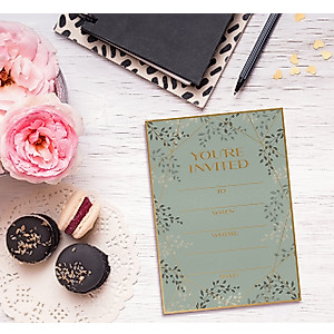Better Office Products 25 Pack Party Invitations with Envelopes, Cardstock with Metallic Gold Foil Lettering, Bulk Set, 5x7 Inch, Fill in the Blank Notecards, for Weddings, Showers & All Occasions