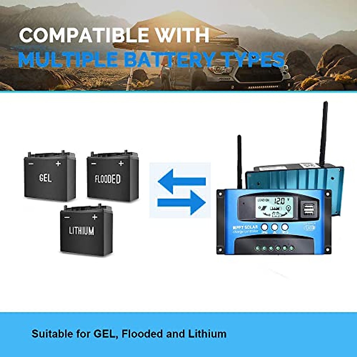 Y&H 100A 12V/24V MPPT Solar Charge Controller w/LCD Display Dual USB and WiF, Solar Panel Regulator fit for Gel Flooded and Lithium Battery Model: BL912-100A-WIF (Blue)