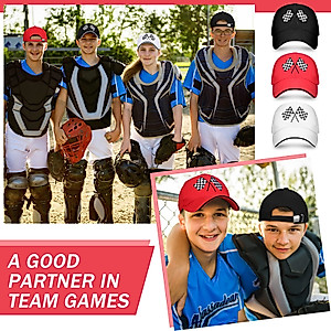 3 Pieces Baseball Cap for Men Women Checkered Flags Race Car Flag Adjustable Washable Trucker Hat Embroidery Unisex Dad Hat Sports Cap, White, Red, Black