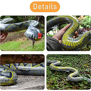 Large Inflatable Snake, Realistic Inflatable False Snake, False Snake Halloween Prank Props, Lifelike Inflatable Snake for Garden Pool Halloween and April Fool's Day Party Decoration (3PCS)