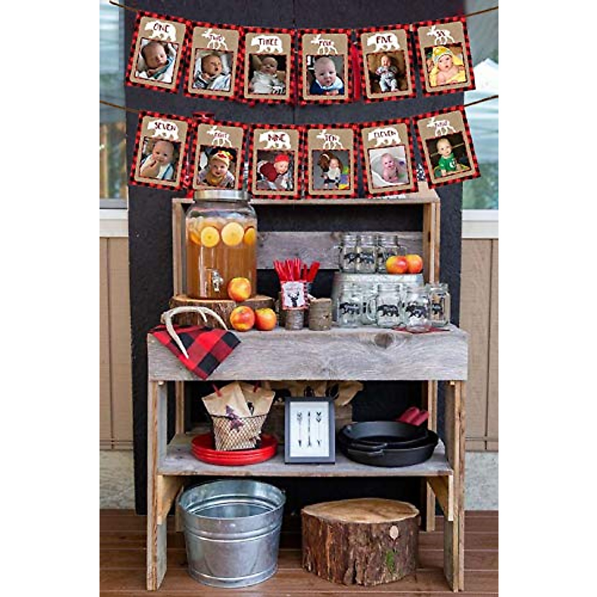 LaVenty Lumberjack First Birthday Banner Lumberjack Monthly Photo Banner Lumberjack First Year Photo Banner 1st Birthday Photo Banner Lumberjack Banner