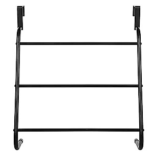 MyGift Modern Black Metal Over The Door Triple Bar Towel Holder Rack and Clothes Drying Hanger, Space Saving Bathroom Laundry Room Hanging Rack