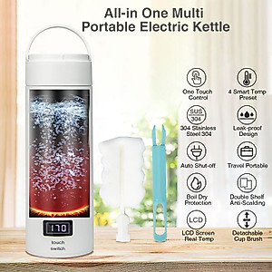 Travel electric kettle, 380ml Small Portable Electric Kettle with 4 Variable Temp Preset, 304 Stainless Steel Mini Electric Coffee Tea Kettle with Auto Shut Off & Boil Dry Protection Water Boiler