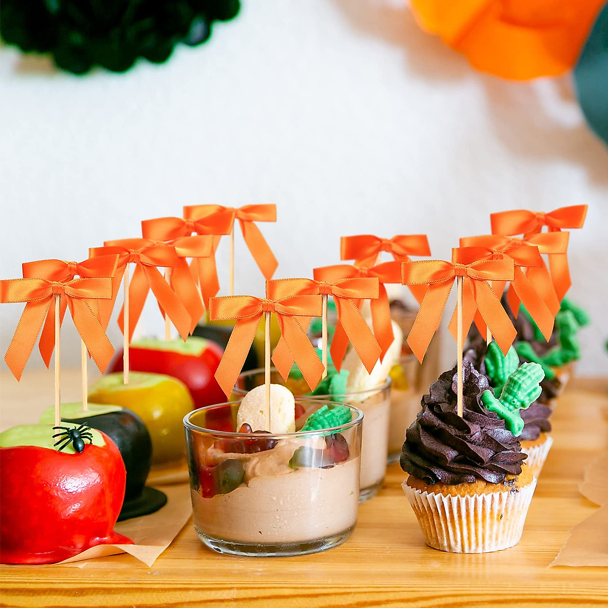 100 Pieces Twist Bow Satin Twist Tie Bows 5/8 Inch Bows for Halloween Wedding Crafts Wrapping Small Bows Candy Treat Bags Decoration(Torrid Orange,5/8 Inch)