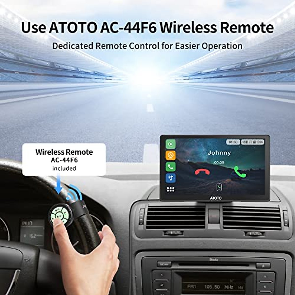 ATOTO P8 Portable 7'' QLED Display Car Radio, with HD 1080P Rear DVR Cam, On-Dash Camera Input, Wireless Carplay & Wireless Android Auto, Remote Control, WDR & Auto Dimmer, AUX/FM Output, P807SD-RC