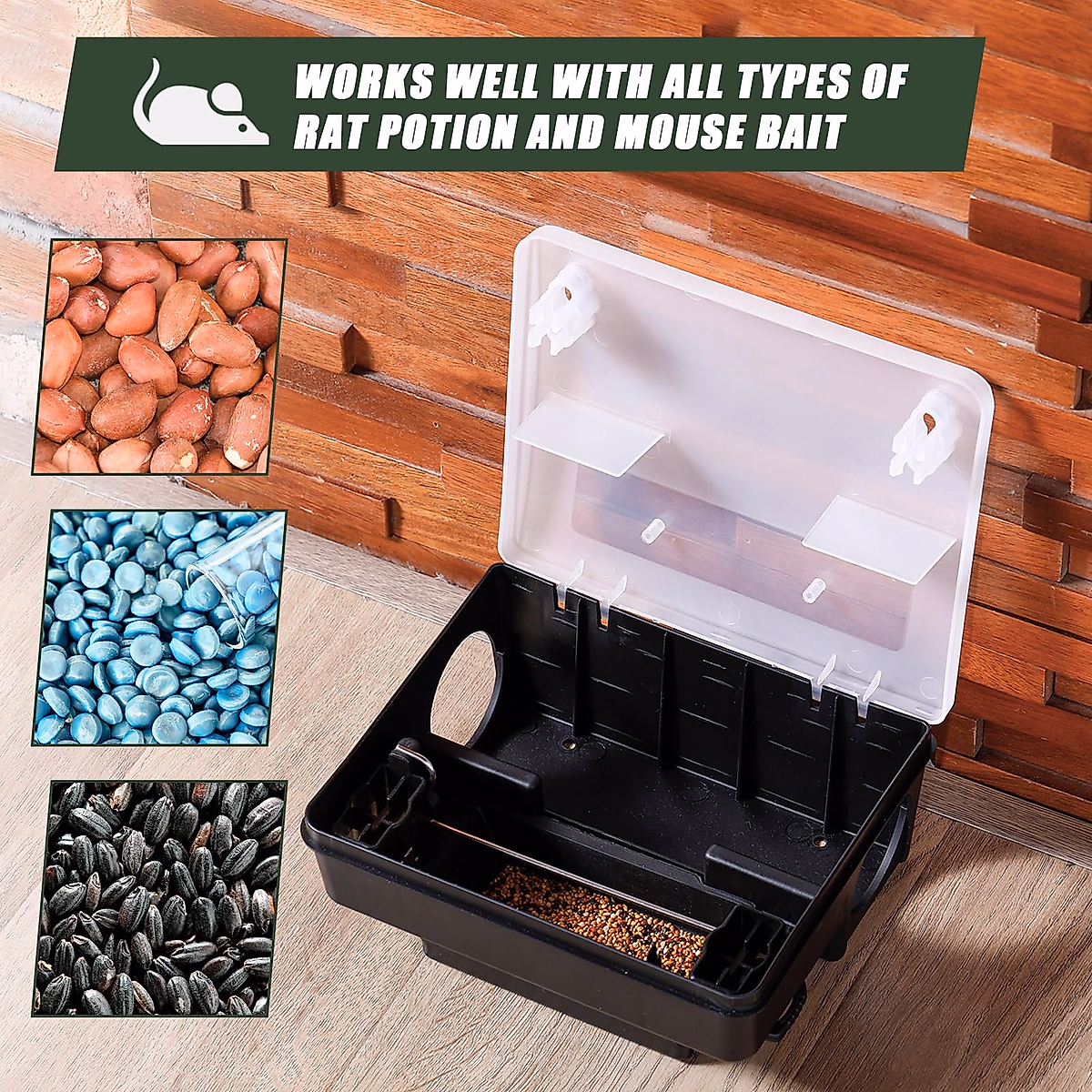 Qualirey 2 Pcs Rat Bait Station Boxes with Key, Rat Trap Boxes with Transparent Lid Heavy Duty Bait Blocks for Mice and Rats Plastic Mouse Bait Traps for Garden Home Outdoor