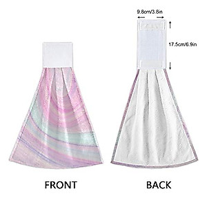 Alaza Rainbow Unicorn Marble Kitchen Towels with Hanging Loop Absorbent & Fast Drying Dishtowels Set of 2